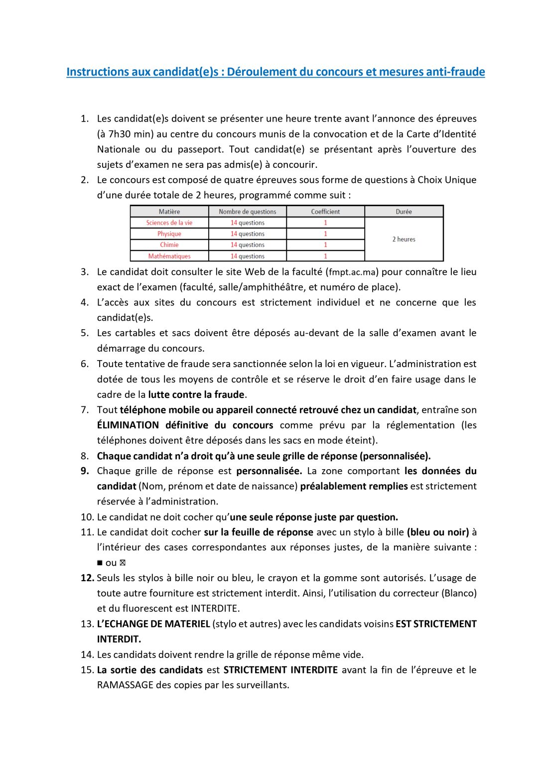 La liste des candidats convoqués aux concours d’accès aux FMP-FMD pour ...
